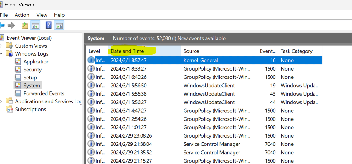win7或者win10中系统日志EventLog有三个都没有按照时间排序原因 - Microsoft Q&A