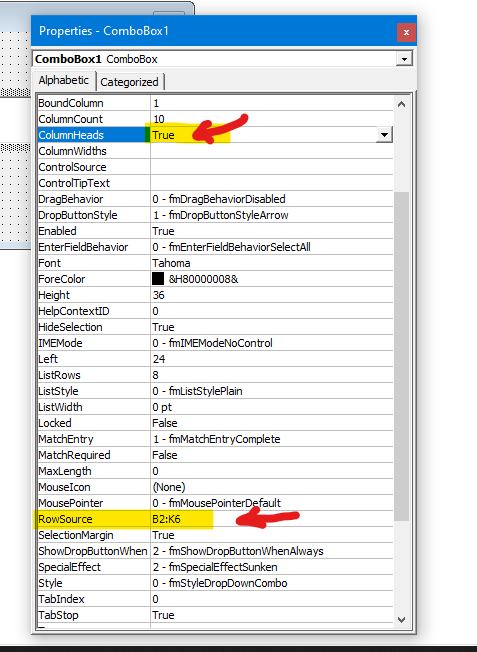 how to make specific column headers of a worksheet as a user form combo ...