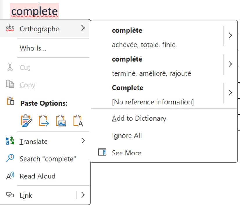 Outlook spelling check suggestion in French - Microsoft Q&A