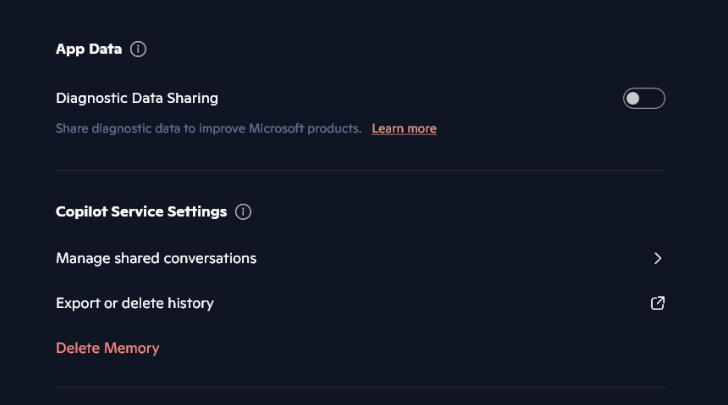 How do I turn on Copilot memory in integrated Copilot Windows app ...