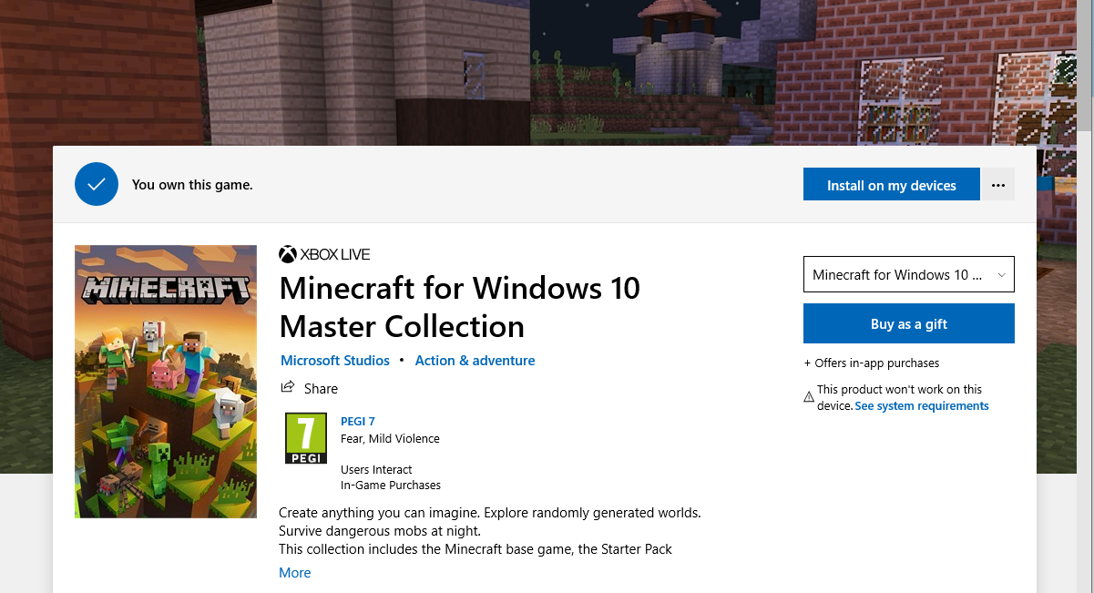 Minecraft for Windows 10 Master Collection - Microsoft Q&A