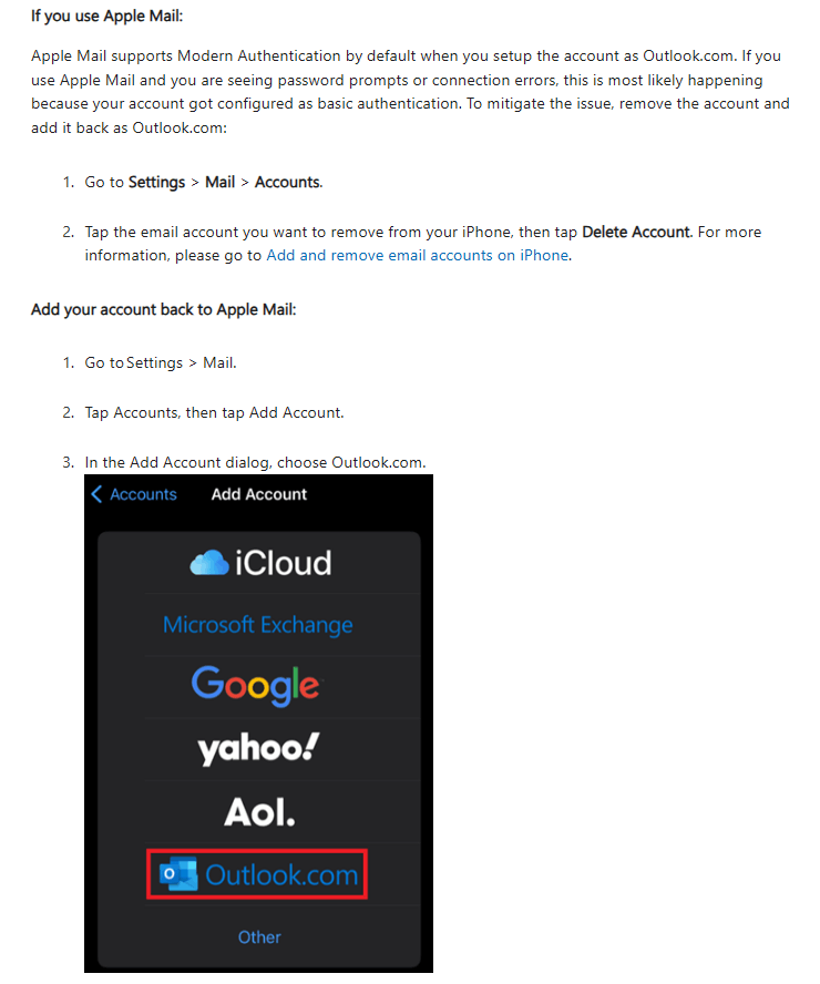 cant log in to email on iphone mail app - Microsoft Q&A