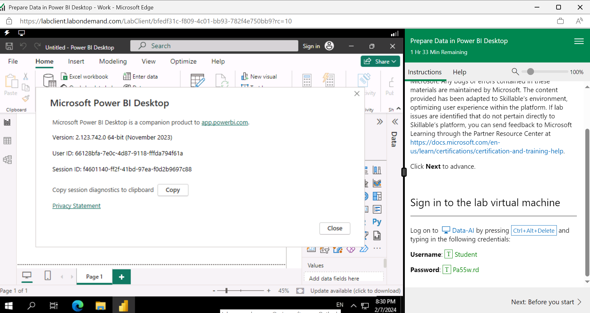 Getting a message that version of Power BI is incompatible with Labs\03 ...