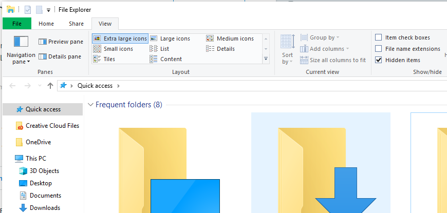 windows 10 inability to show extra large icons in file explore ...
