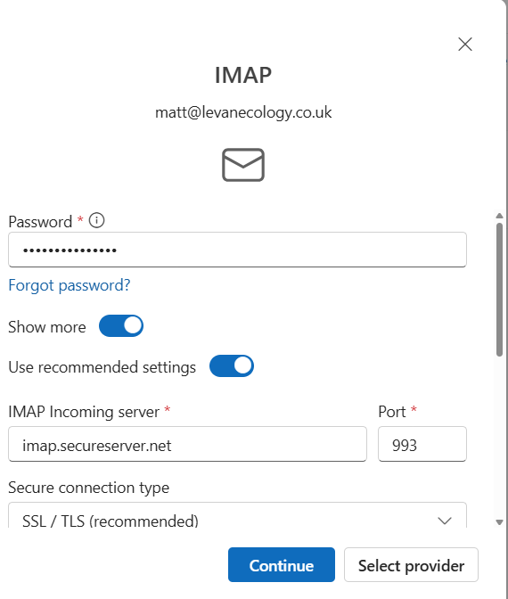 Adding email account from 123-reg - Microsoft Q&A