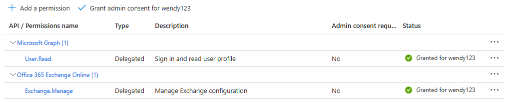 Error AADSTS650053: The application 'XXXX' asked for scope 'Exchange.Manage' that doesn't exist ...